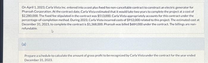 Solved On April 1, 2023, Carla Vista Inc. entered into a | Chegg.com