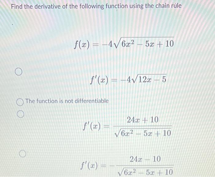 Solved Find the derivative of the following function using | Chegg.com