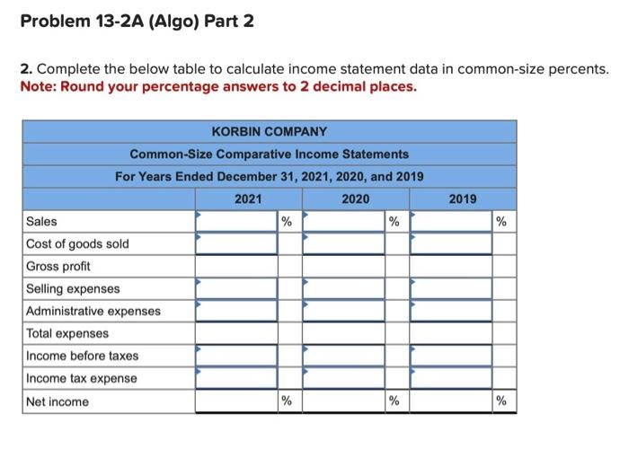 Solved Problem 13-2A (Algo) Part 1 Required: 1. Complete the | Chegg.com