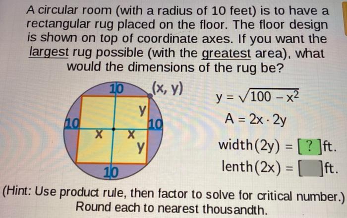 Solved A circular room (with a radius of 10 feet) is to have | Chegg.com