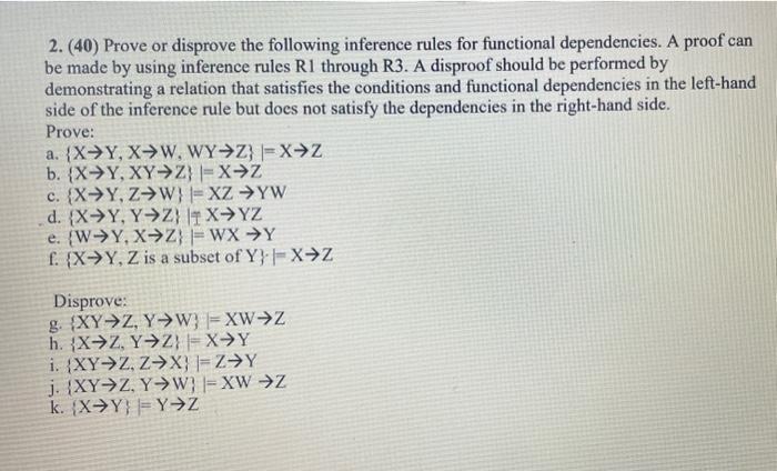 Solved 2. (40) Prove or disprove the following inference | Chegg.com