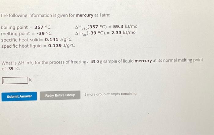 Solved The following information is given for mercury at 1 | Chegg.com