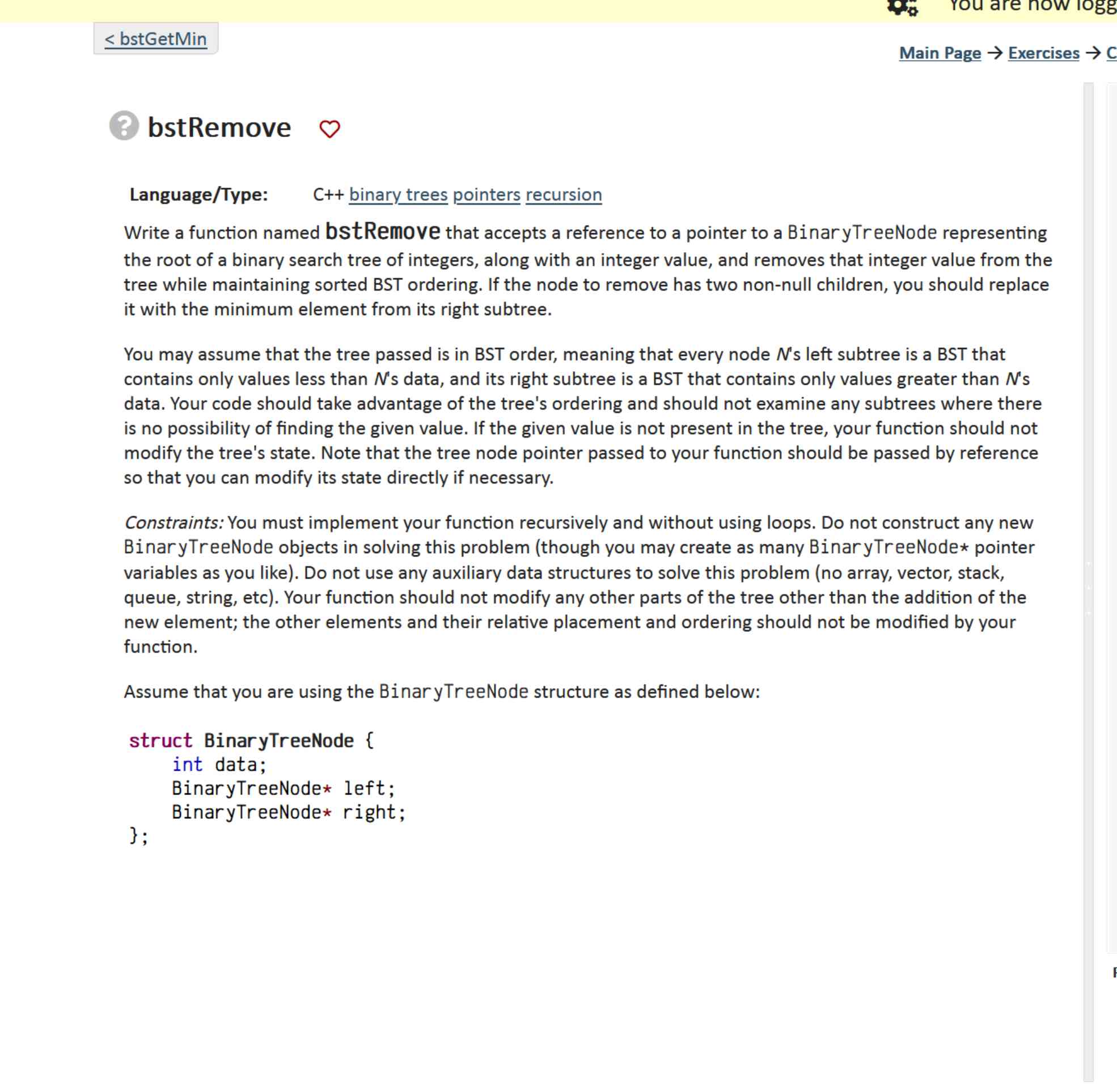 Solved Language/Type:Write a function named bstRemove that | Chegg.com