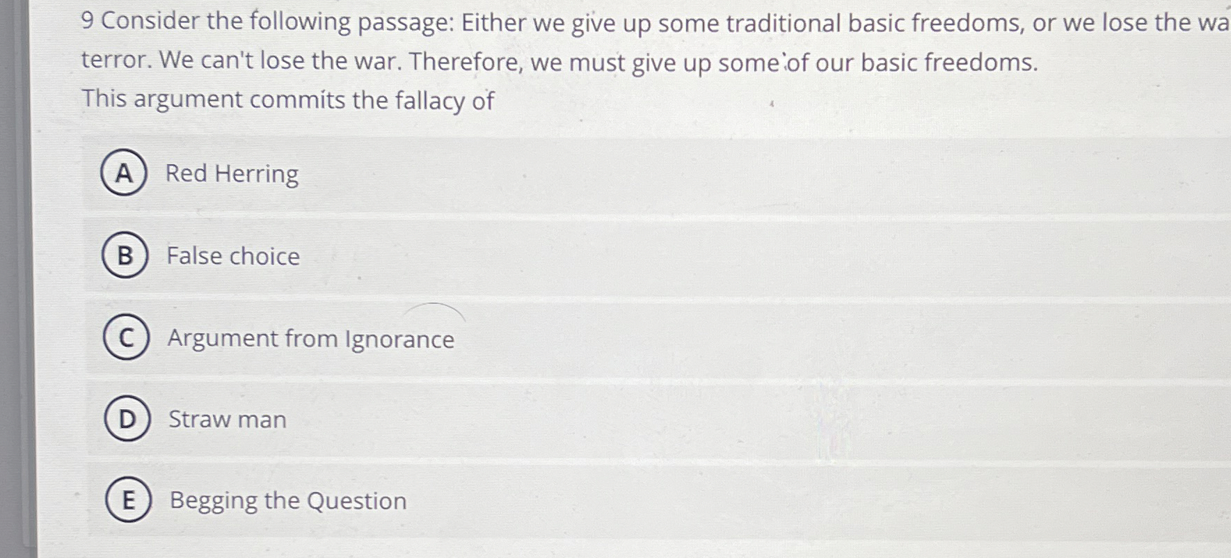 Solved 9 ﻿Consider the following passage: Either we give up | Chegg.com