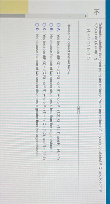 Solved Determine whether the given points are collinear | Chegg.com