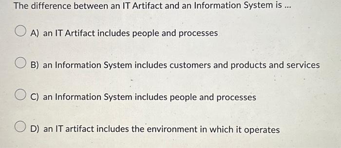 Solved The difference between an IT Artifact and an | Chegg.com