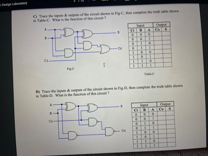 Solved C) Trace the inputs \& outputs of the circuit shown | Chegg.com