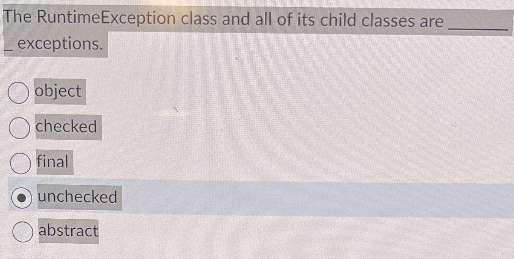 Solved The RuntimeException class and all of its child | Chegg.com