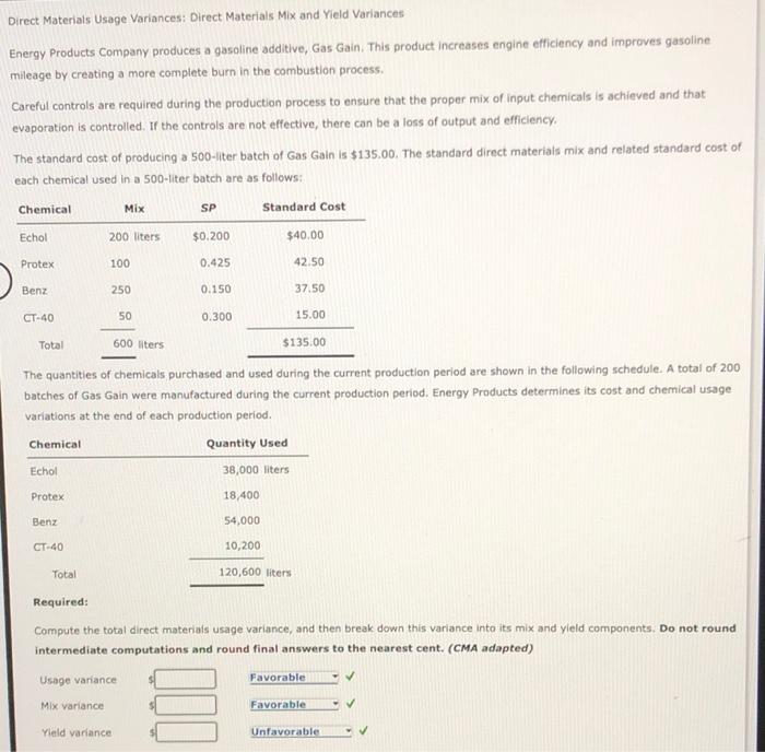 Solved Direct Materials Usage Variances: Direct Materials | Chegg.com