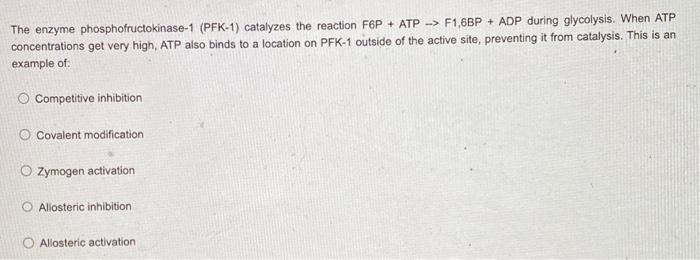 Solved The enzyme phosphofructokinase-1 (PFK-1) catalyzes | Chegg.com