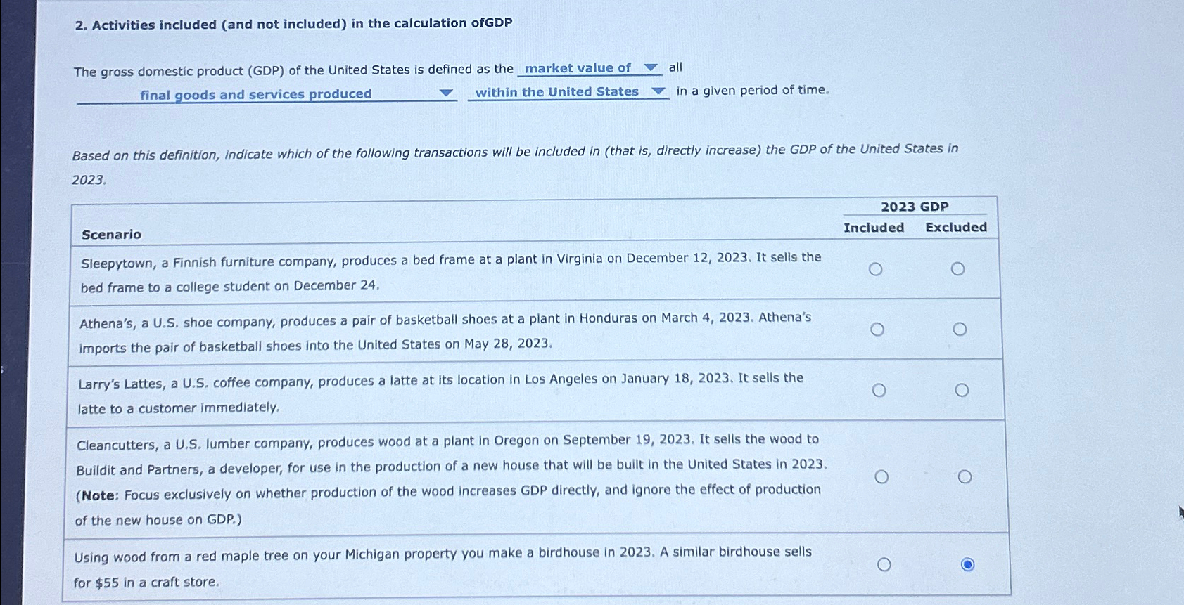 Solved Activities included (and not included) ﻿in the | Chegg.com