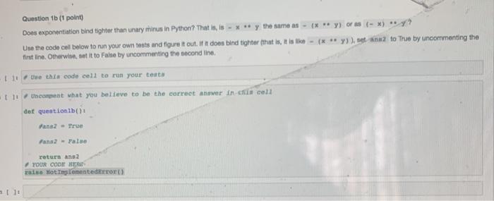 Solved Question 1a (1 point) Does exponentiation bind | Chegg.com