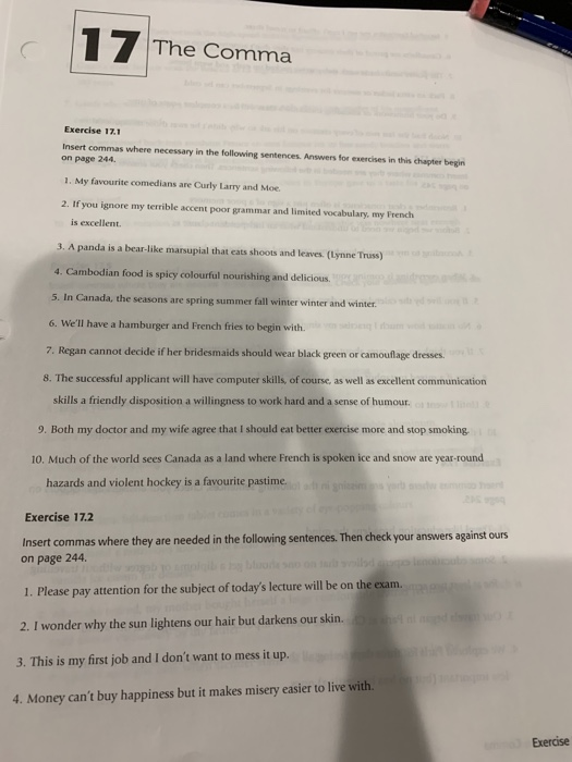 Solved 17 The Comma Exercise 17.1 Insert commas where | Chegg.com
