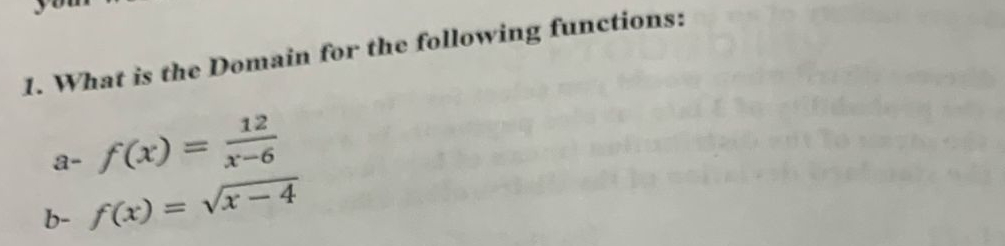 Solved What is the Domain for the following functions: | Chegg.com
