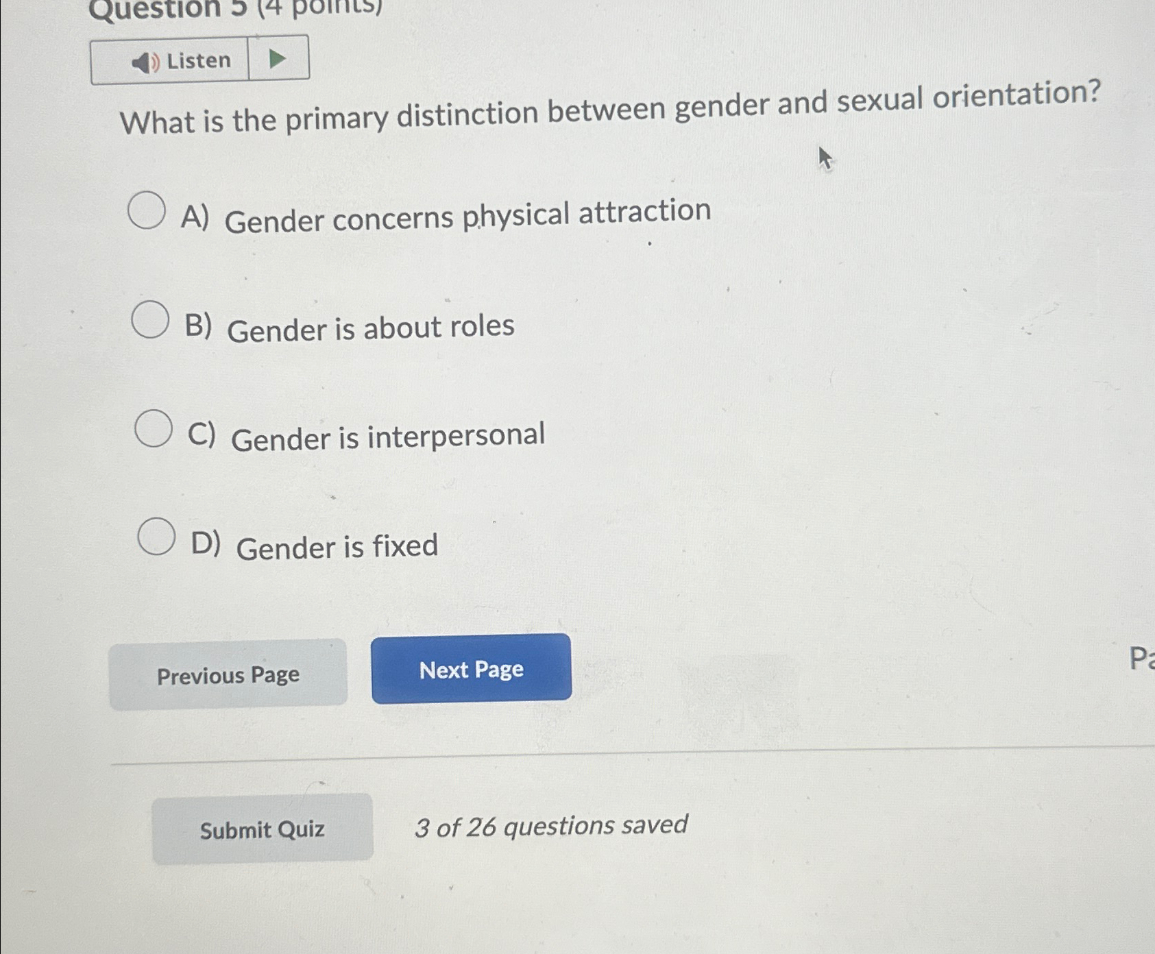 Solved ListenWhat is the primary distinction between gender | Chegg.com