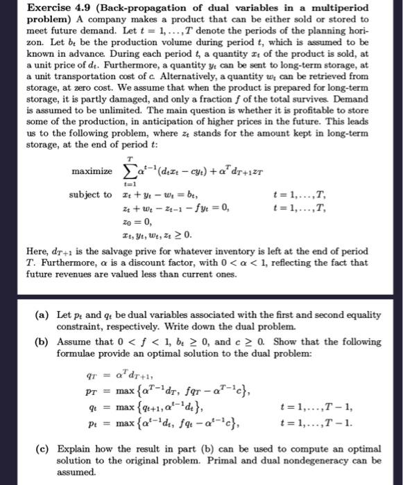 Solved Exercise 4.9 (Back-propagation of dual variables in a | Chegg.com