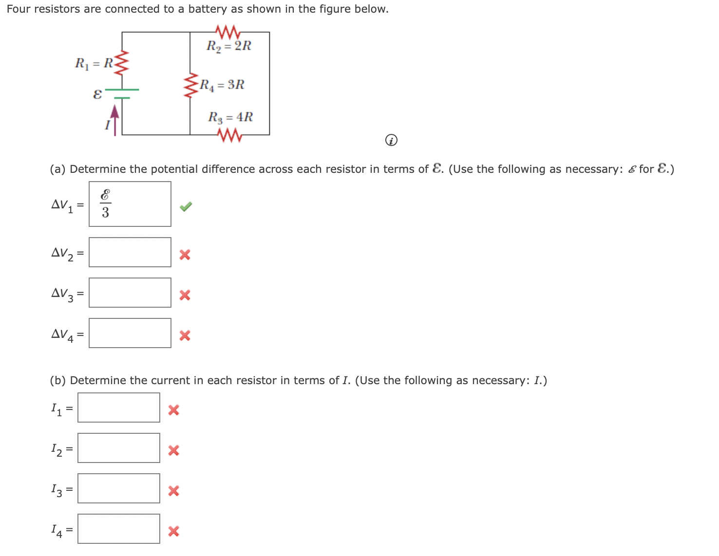 Solved Four resistors are connected to a battery as shown in | Chegg.com