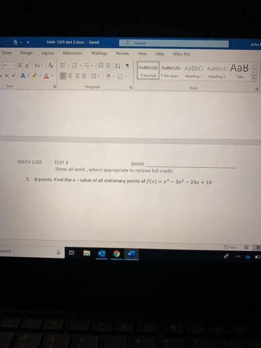 Solved - Math 1205 test 3.docx . Saved Search John Draw | Chegg.com