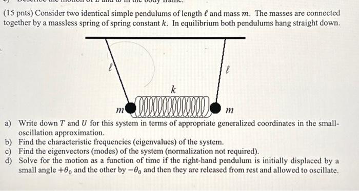 Solved ( 15 pnts) Consider two identical simple pendulums of | Chegg.com