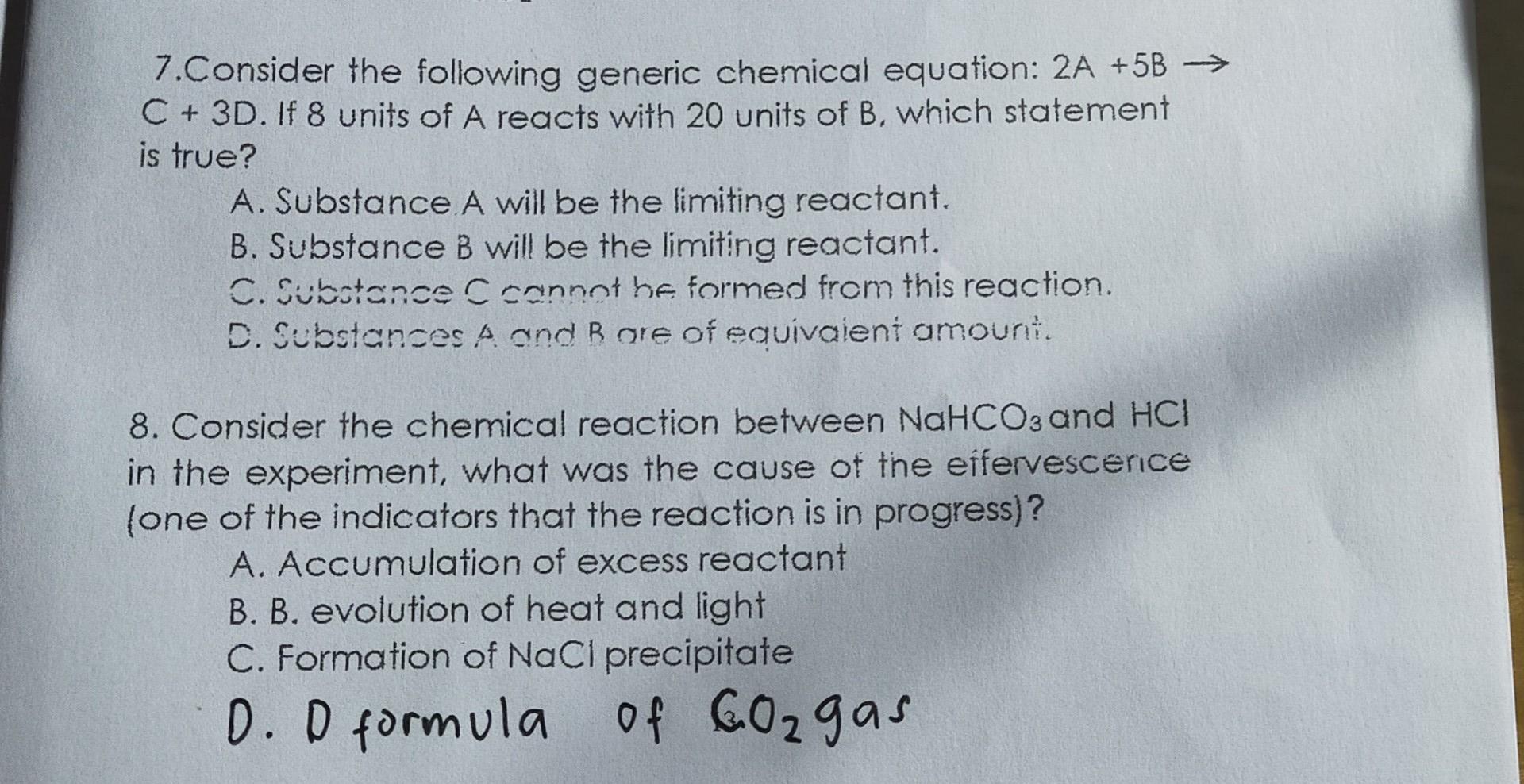 Solved 7. Consider the following generic chemical equation: | Chegg.com