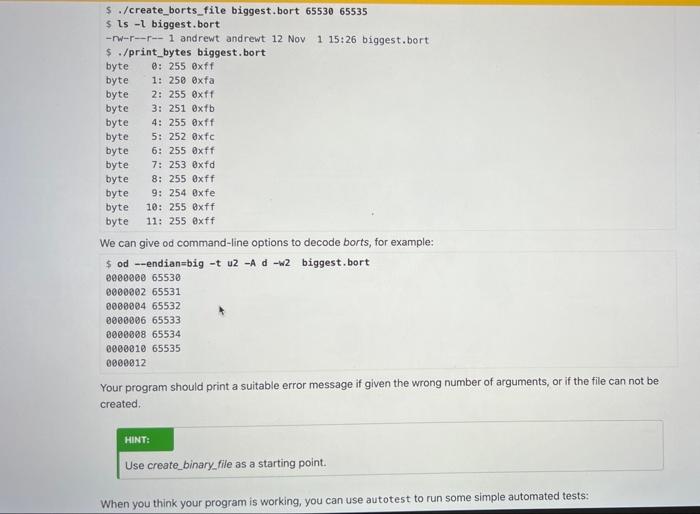 Solved Write a C program, create_borts_file, which takes 3 | Chegg.com