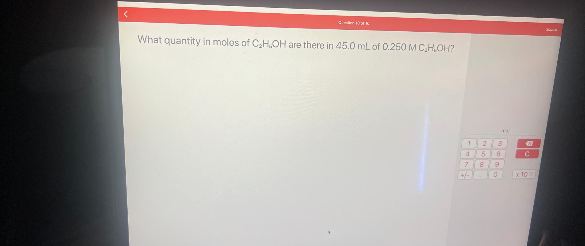 Solved What quantity in moles of C2H5OH ﻿are there in 45.0mL | Chegg.com