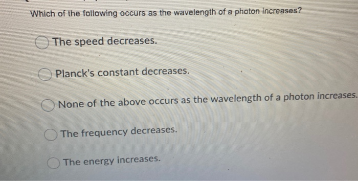 Solved Which of the following occurs as the wavelength of a | Chegg.com