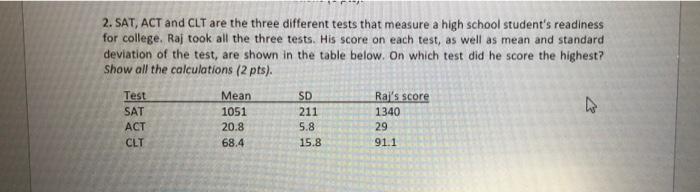 Solved 2. SAT, ACT and CLT are the three different tests | Chegg.com