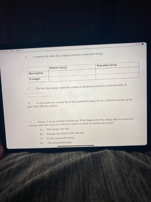 Solved 45 W 2 Complete the table that compares kinetic to | Chegg.com