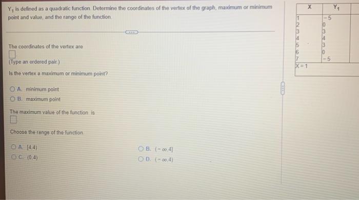 Solved X . Y, is defined as a quadratic function. Determine | Chegg.com