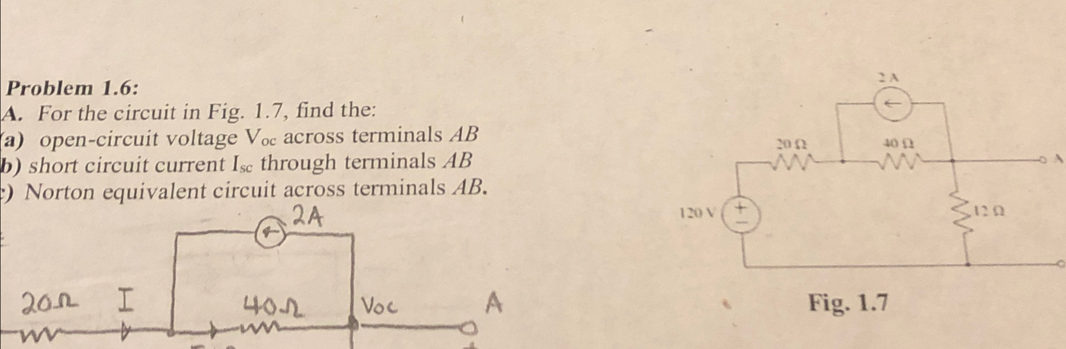 Solved Problem 1 6 A ﻿for The Circuit In Fig 1 7 ﻿find