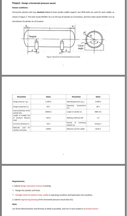 Project : Design a na horizontal pressure vessel | Chegg.com
