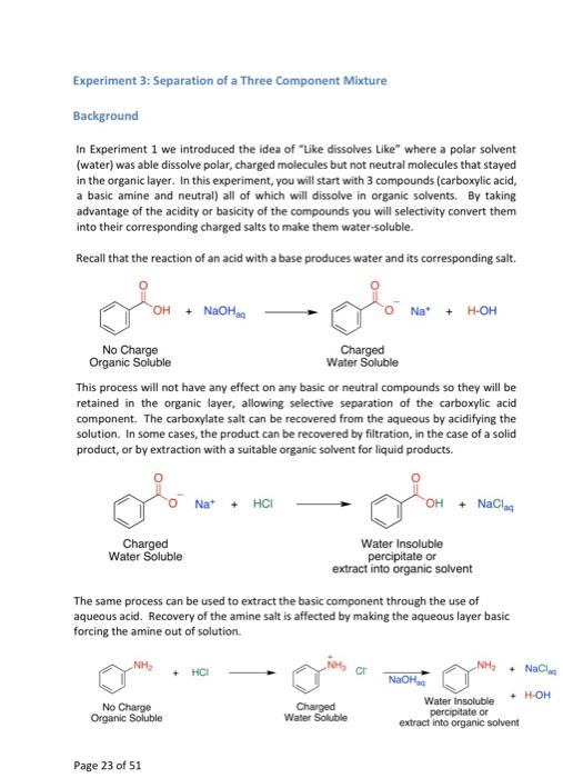 Solved Experiment 3: Separation of a Three Component Mixture | Chegg.com