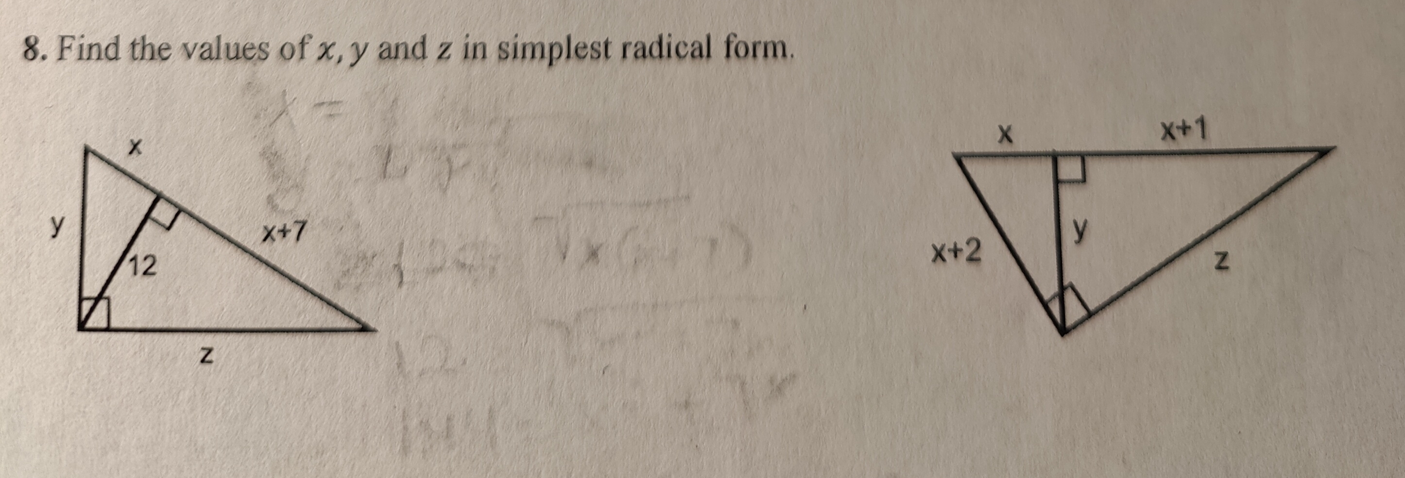 Solved Find the values of x,y ﻿and z ﻿in simplest radical | Chegg.com