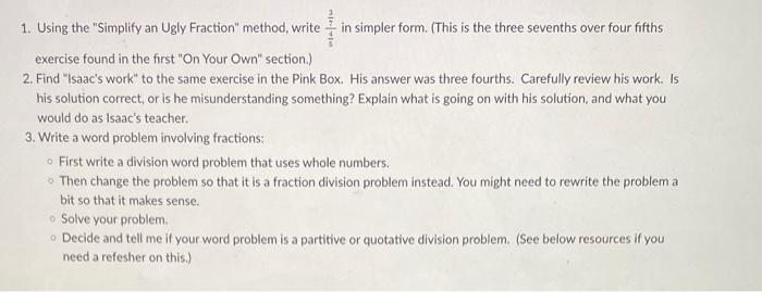 Solved 1. Using the "Simplify an Ugly Fraction" method, | Chegg.com