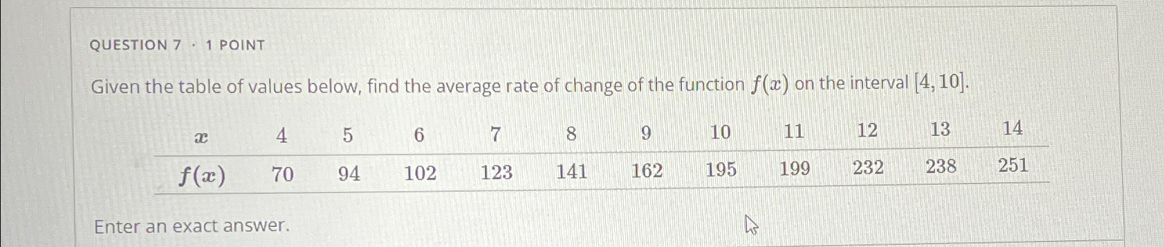 Solved QUESTION 7*1 POINTGiven the table of values below, | Chegg.com Solved QUESTION 7*1 POINTGiven the table of values below, | Chegg.com