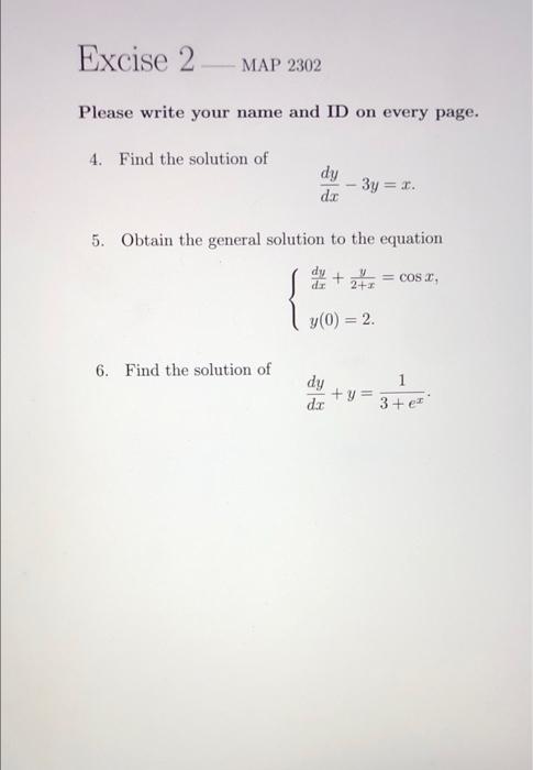 Solved Excise 2 — MAP 2302 Please write your name and ID on | Chegg.com