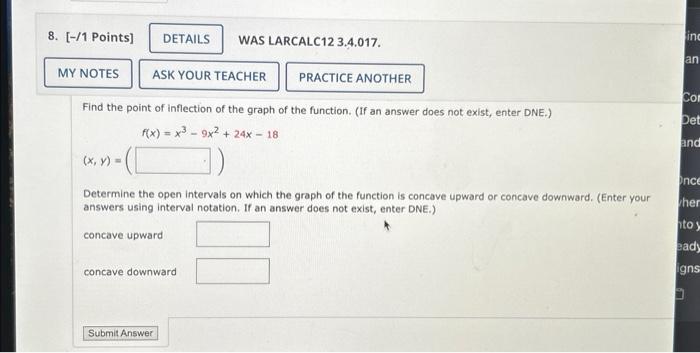 Solved f(x)=x3−9x2+24x−18(x,y)=() Determine the open | Chegg.com