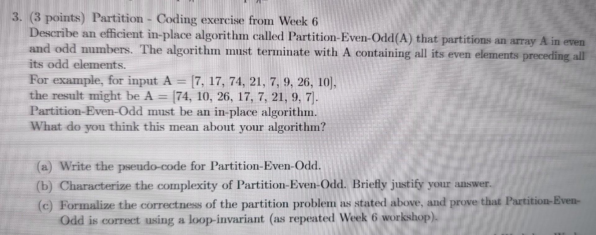 Solved 3. (3 points) Partition - Coding exercise from Week 6 | Chegg.com
