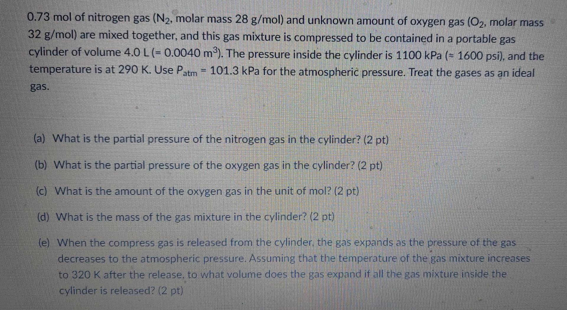 Solved 0.73 mol of nitrogen gas (N2, molar mass 28 g/mol) | Chegg.com