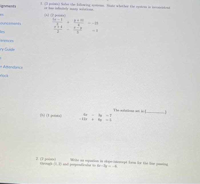 Solved ignments 1. (3 points) Solve the following systems. | Chegg.com