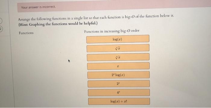 Solved Your answer is incorrect. Arrange the following | Chegg.com