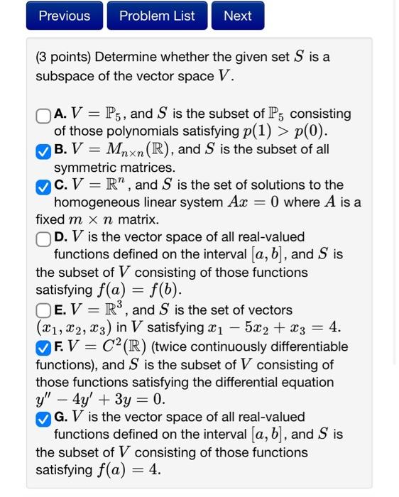 Solved (3 points) Determine whether the given set S is a | Chegg.com