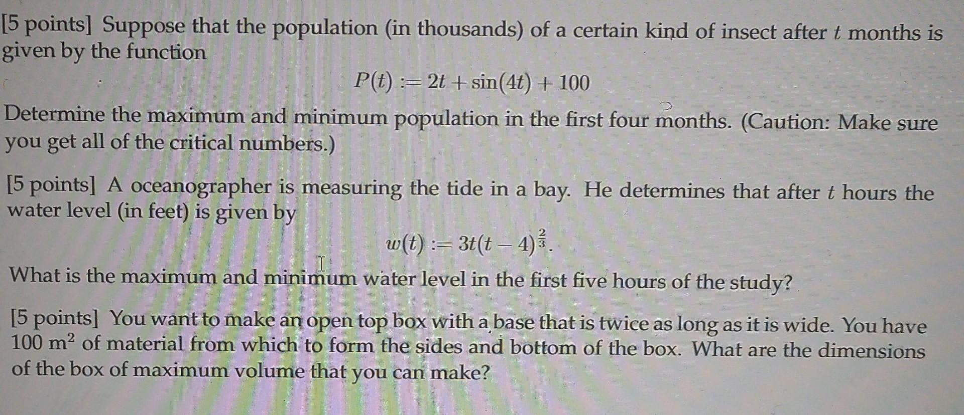 Solved [5 points] Suppose that the population (in thousands) | Chegg.com