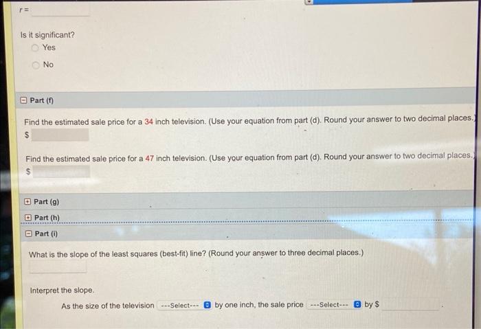 Solved Part (c) Part (d) Calculate the least squares line. | Chegg.com