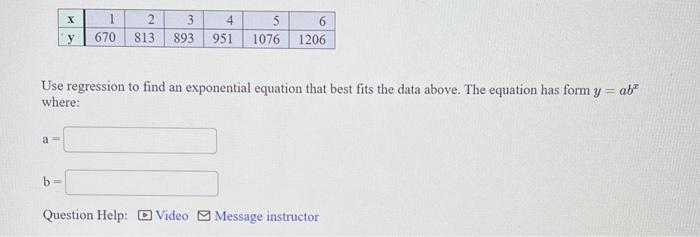 Solved Use Regression To Find An Exponential Equation That