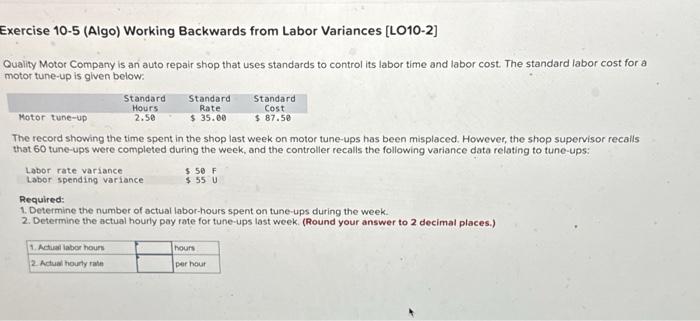 Solved Exercise 10-5 (Algo) Working Backwards from Labor | Chegg.com