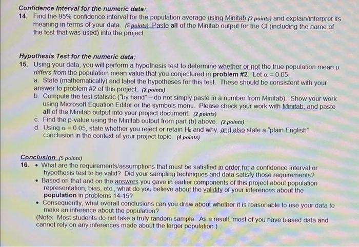 Confidence interval for the numeric data: 14. Find | Chegg.com
