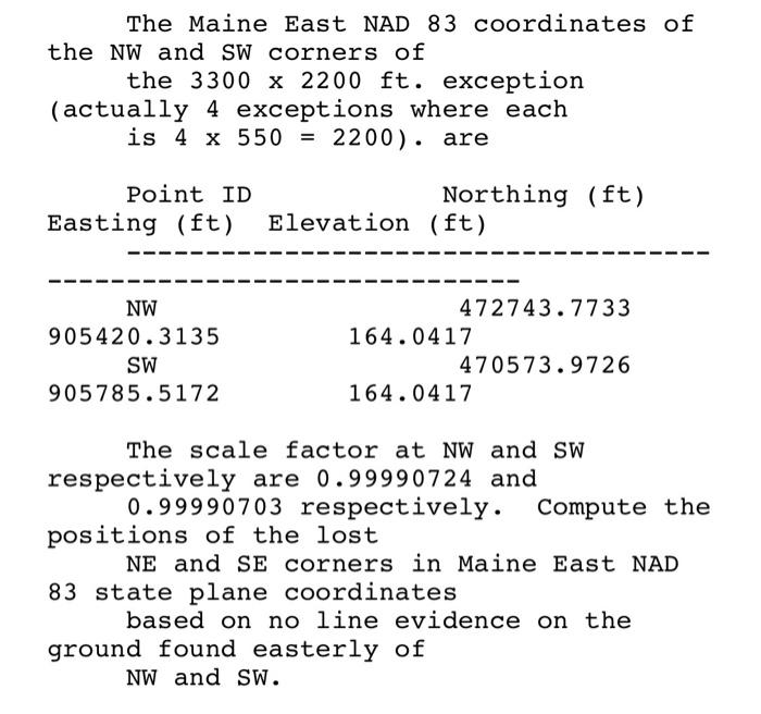 The Maine East NAD 83 coordinates of the NW and SW | Chegg.com