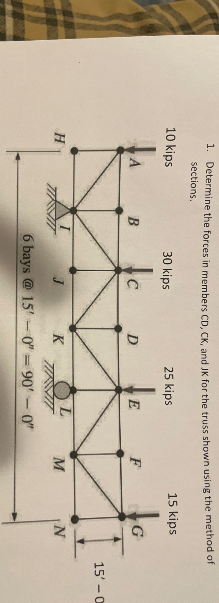 Solved Determine the forces in members CD,CK, ﻿and JK for | Chegg.com